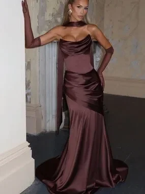 Babyboo Fashion | Dresses | Strapless Chocolate Brown Satin Evening ...